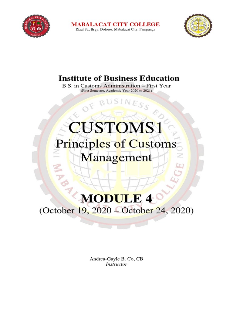 Customs1: Principles of Customs Management | PDF | Customs | Policy