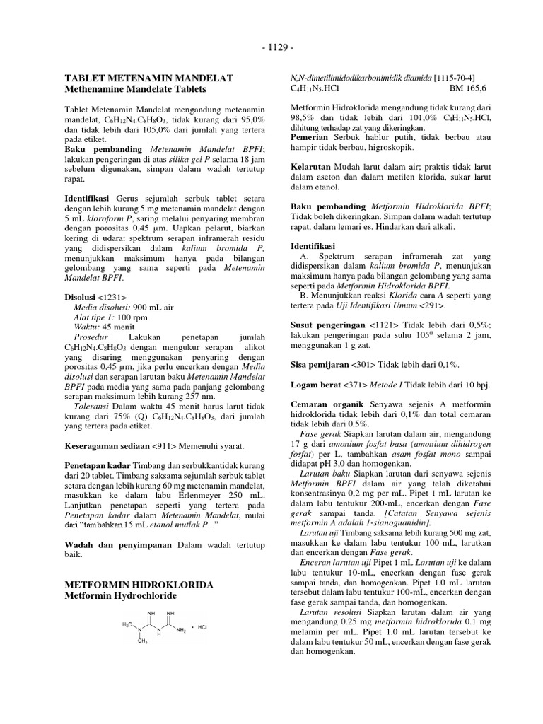 Tablet Metenamin dan Metformin Analisis | PDF | Sains & Matematika