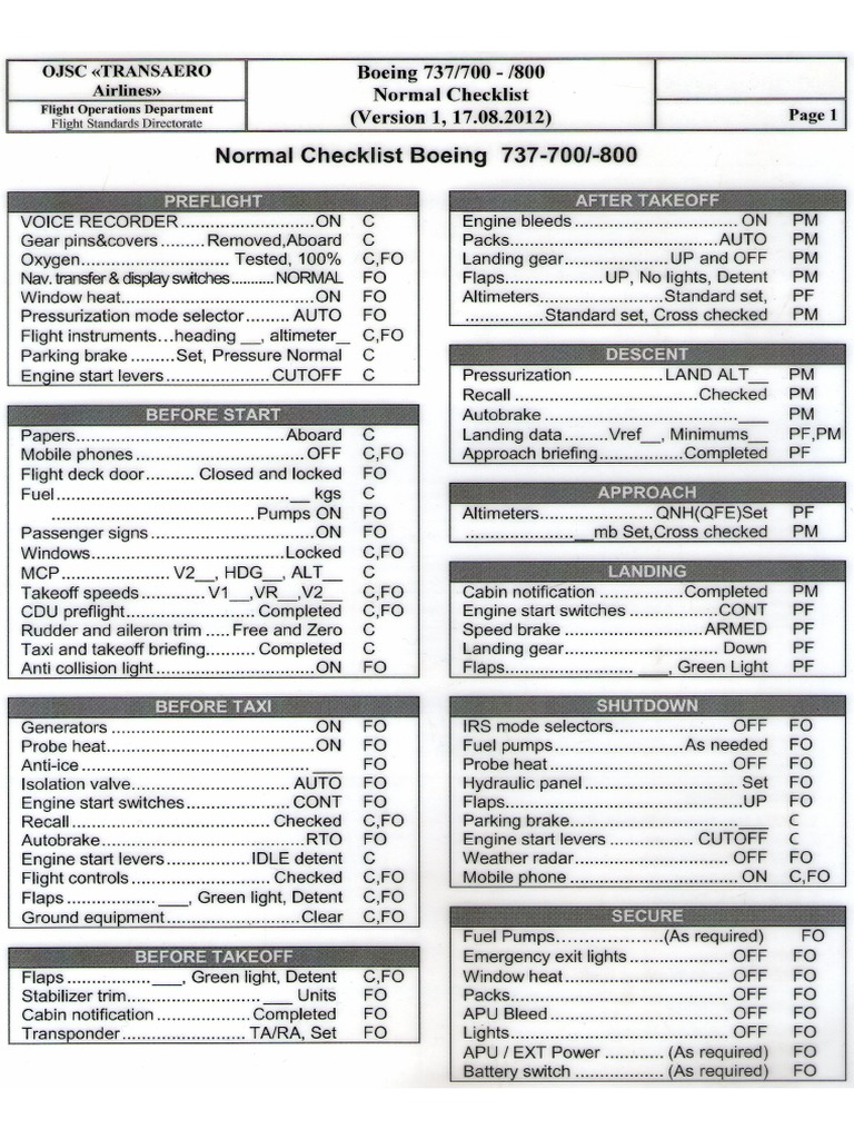 Normal Checklist Boeing 737 700-800 | PDF