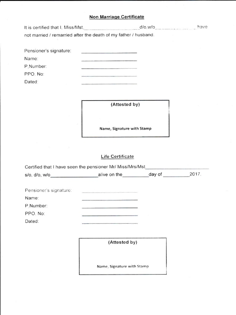Life and Non Marriage Certificate | PDF