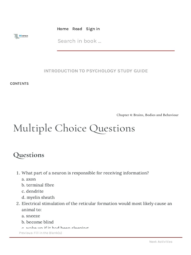 Multiple Choice Questions - Introduction To Psychology Study Guide ...