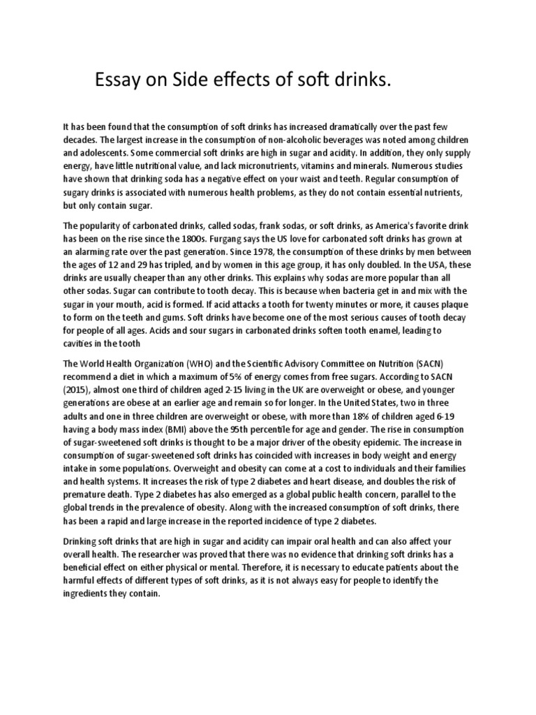 Essay On Soda Drinks | PDF | Soft Drink | Obesity