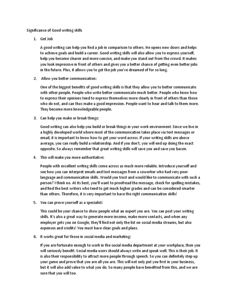 Significance of Good Writing Skills | PDF | Social Media | Popular ...