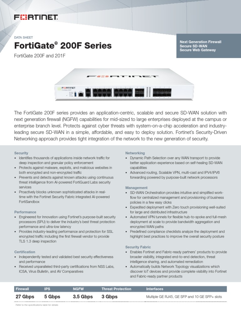 Fortigate 200F Series: Next Generation Firewall Secure Sd-Wan Secure ...