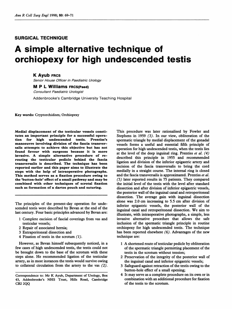 Alternative Orchiopexy Undescended Testis: Simple Technique of ...