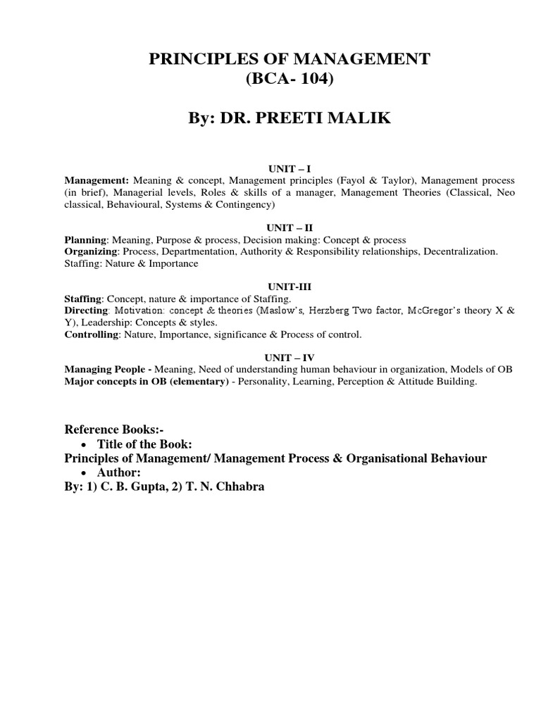 Principles of Management Notes | PDF | Factors Of Production | Human ...