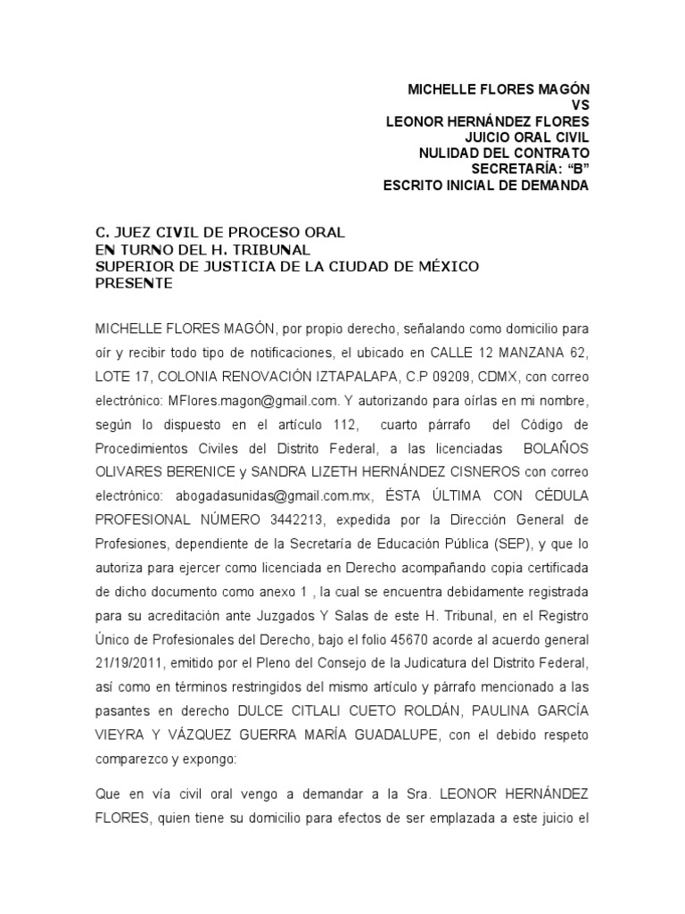 Escrito de Demanda Inicial | PDF | Ciudad de México | Demanda judicial