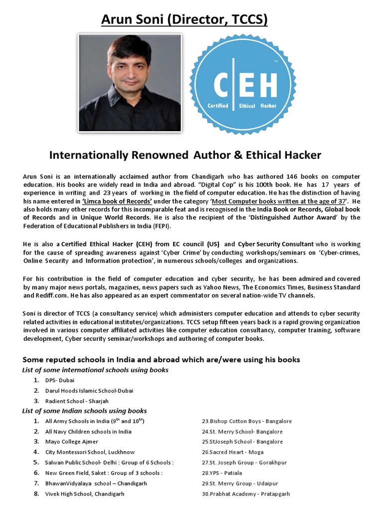 Arun Soni (Director, TCCS) : Internationally Renowned Author & Ethical ...