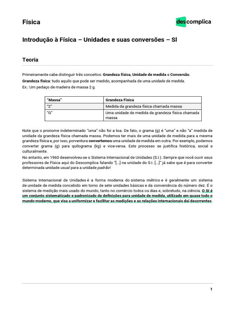 Introdução e Conversão de Medidas | PDF | Sistema internacional de ...