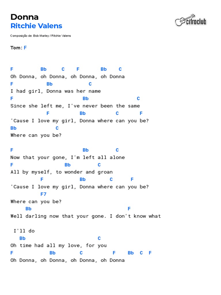 Ritchie Valens' "Donna" Lyrics & Chords | PDF