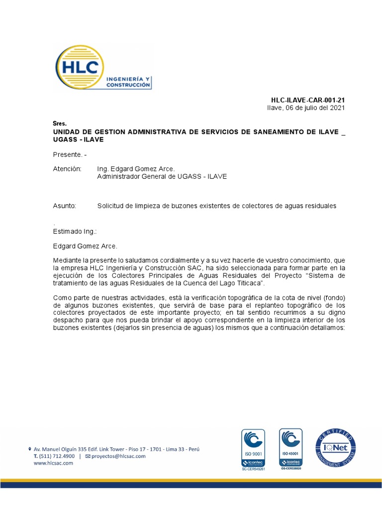 Carta para UGASS | PDF | La contaminación del agua | Alcantarillado