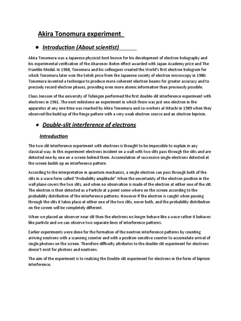 Introduction (Akira Tonomura Experiment) | PDF | Electron | Scientific ...