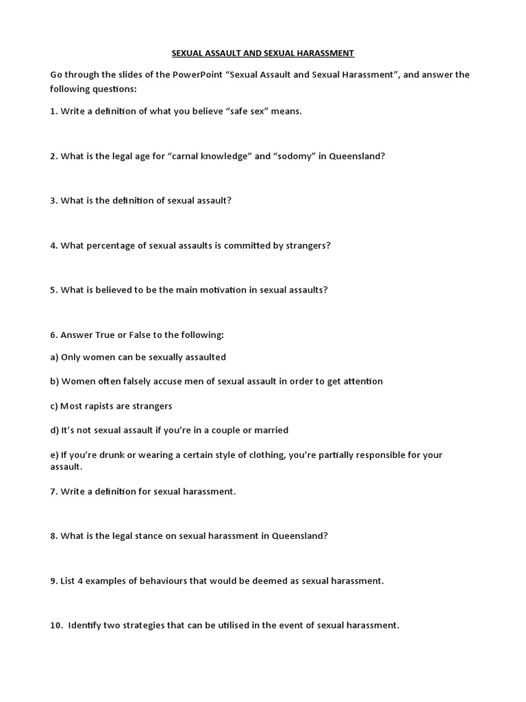 SEXUAL ASSAULT AND SEXUAL HARASSMENT Worksheet | PDF