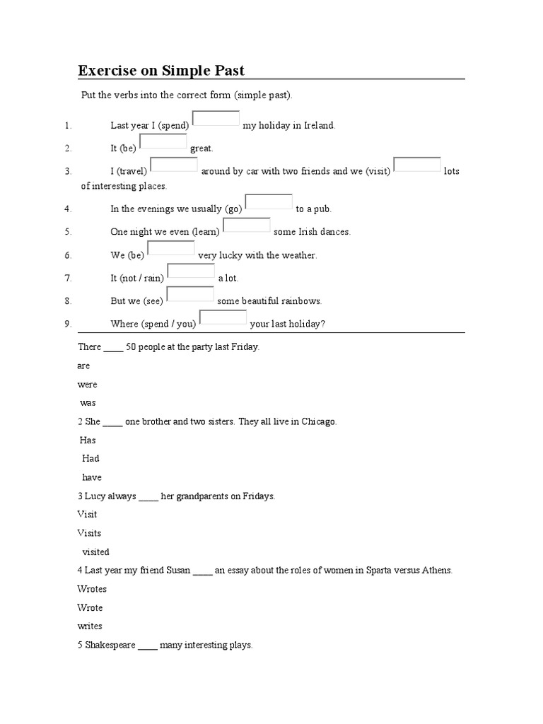 Exercise On Simple Past: Put The Verbs Into The Correct Form (Simple ...