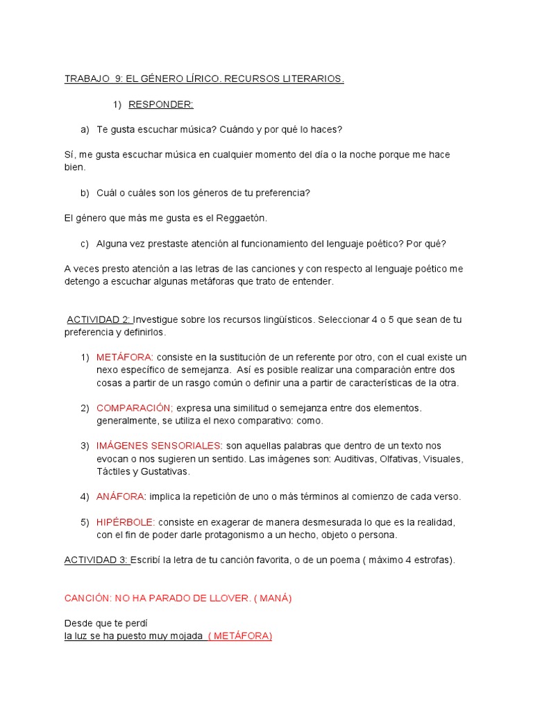Recursos Literarios en Género Lírico | PDF | Metáfora | Poesía