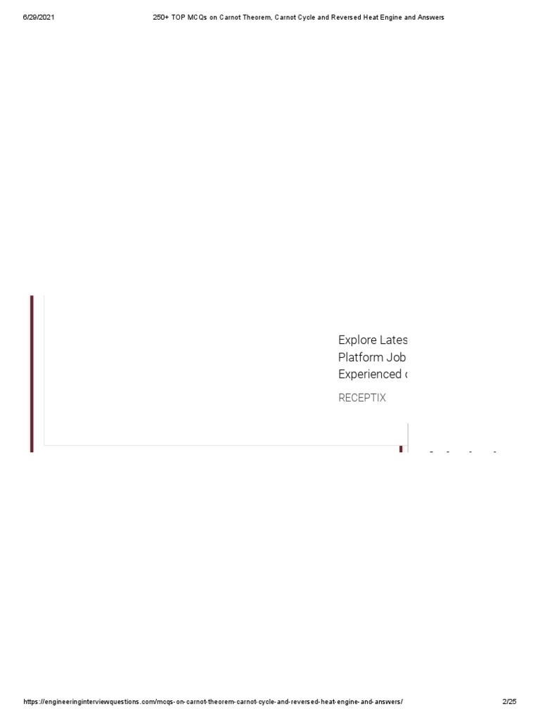 250+ TOP MCQs On Carnot Theorem, Carnot Cycle and Reversed Heat Engine ...