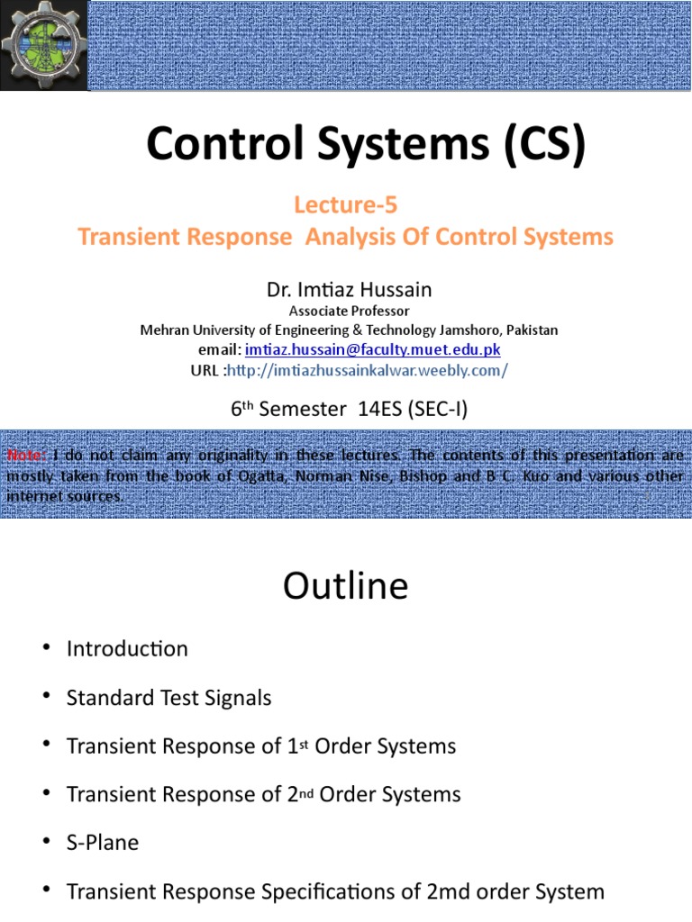 Lecture-5 Transient Response Analysis of Control Systems | PDF | Steady ...