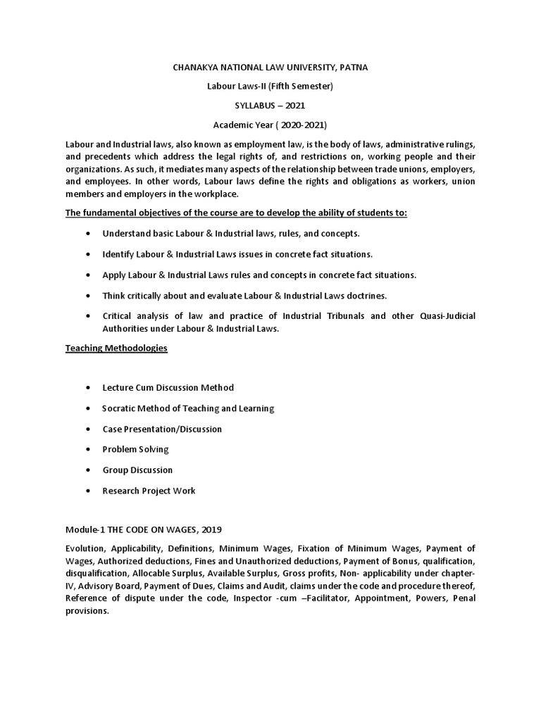 Labour Laws - II Syllabus. | PDF | Labour Law | Occupational Safety And ...