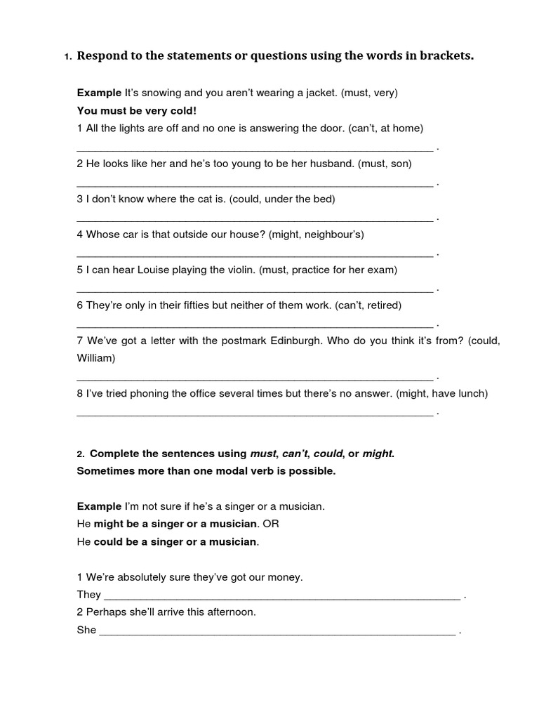 Modal Verbs Exercises: Must, Might, Could | PDF | Language Arts ...