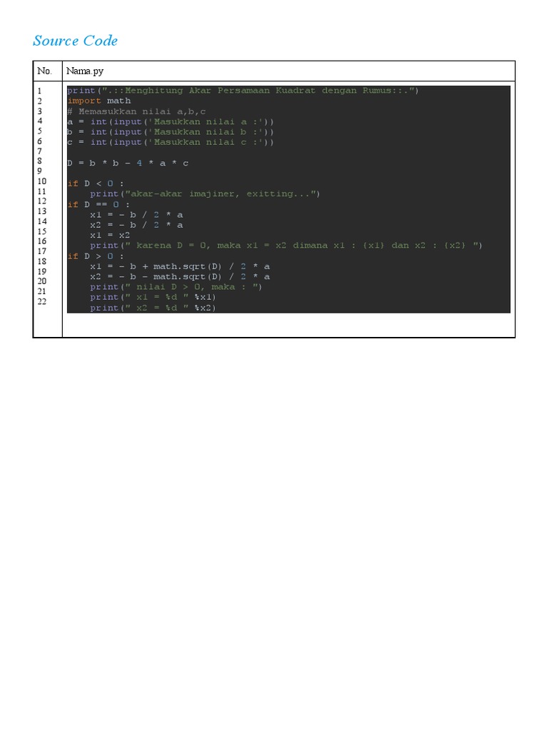 Menghitung Persamaan Kuadrat by Python | PDF