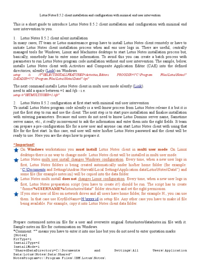 Lotus Notes 8.5.2 Installation Guide | PDF | Ibm Notes | User (Computing)
