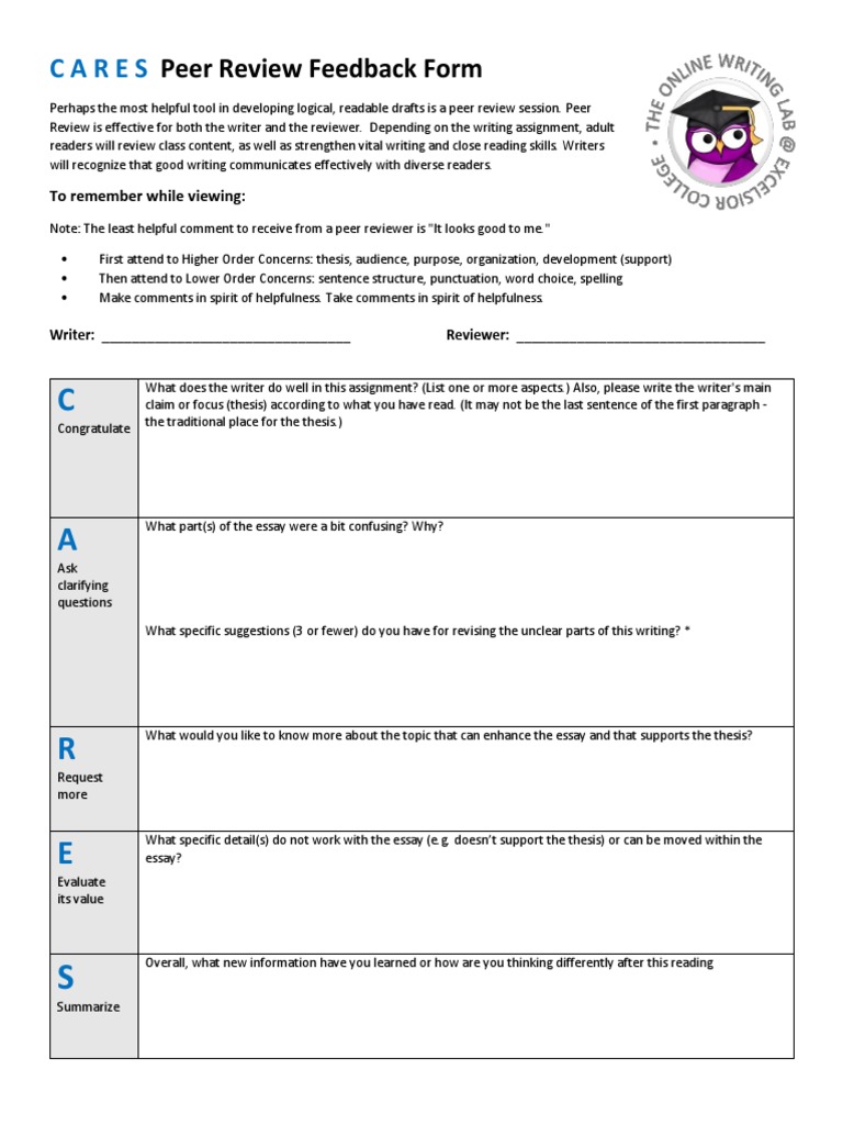 CARES Peer Review Feedback Form | PDF | Essays | Thesis