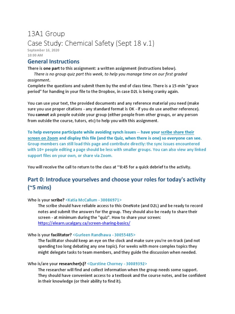 13A1 Group Case Study: Chemical Safety (Sept 18 v.1) : General ...