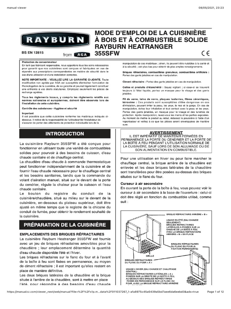 Rayburn 355SFW - Guide Utilisation Francais | PDF