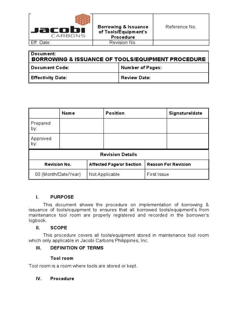 Borrowing & Issuance of Tools/Equipment's Procedure | PDF | Government ...