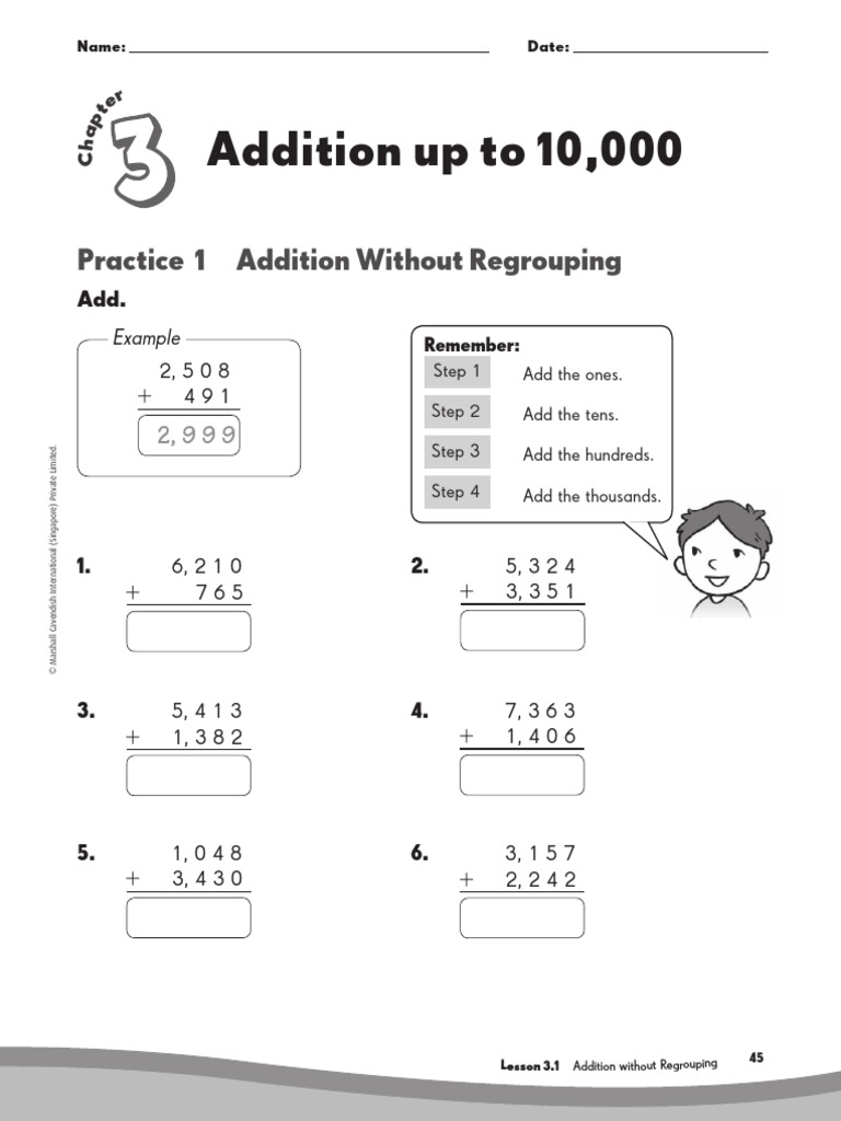 Addition Up To 10,000: Practice 1 Addition Without Regrouping | PDF ...