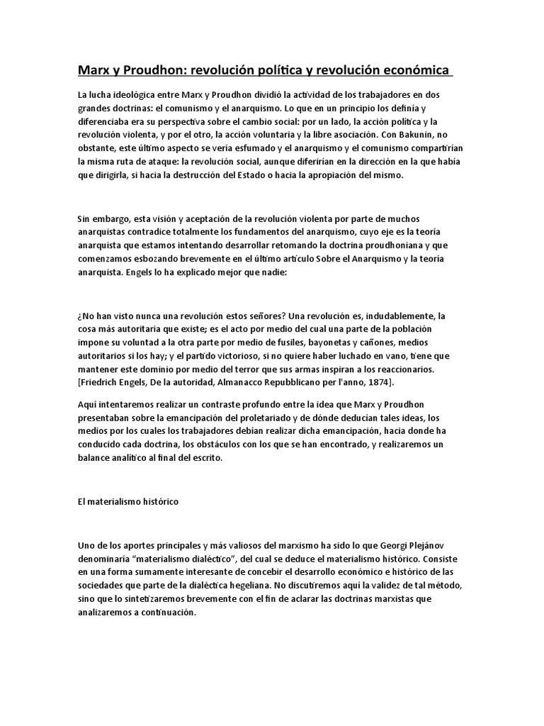 Marx y Proudhon: Emancipación Proletaria | PDF | marxismo | Karl Marx