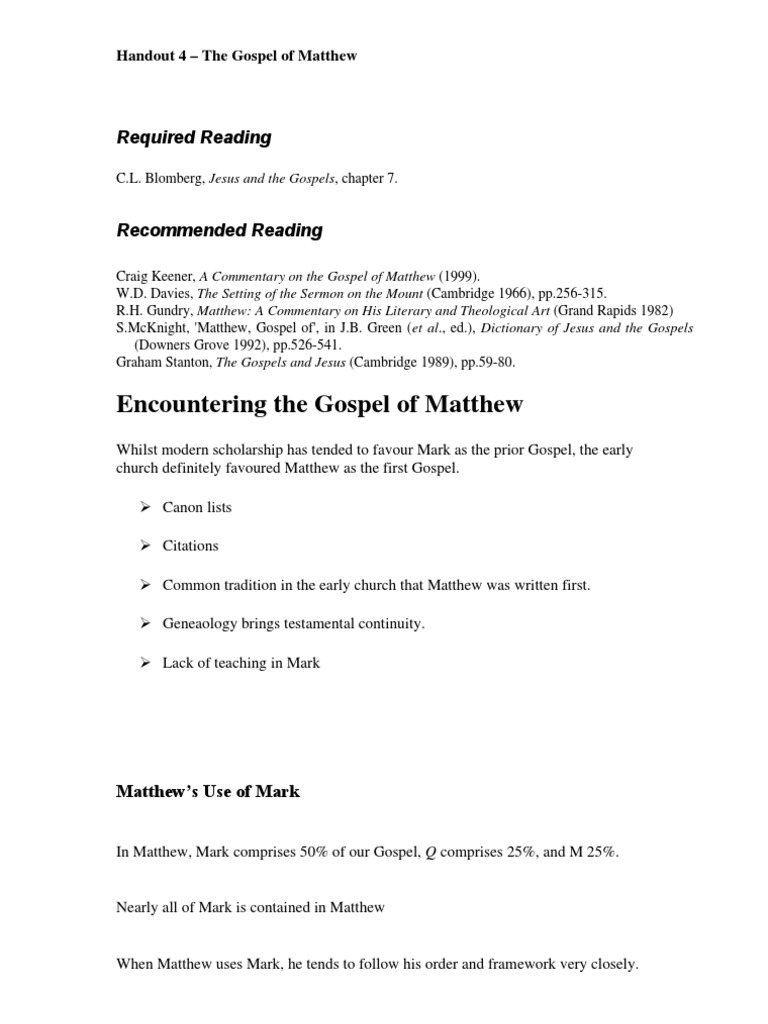 Overview of the Gospel of Matthew | PDF | Gospel Of Matthew | Ministry ...
