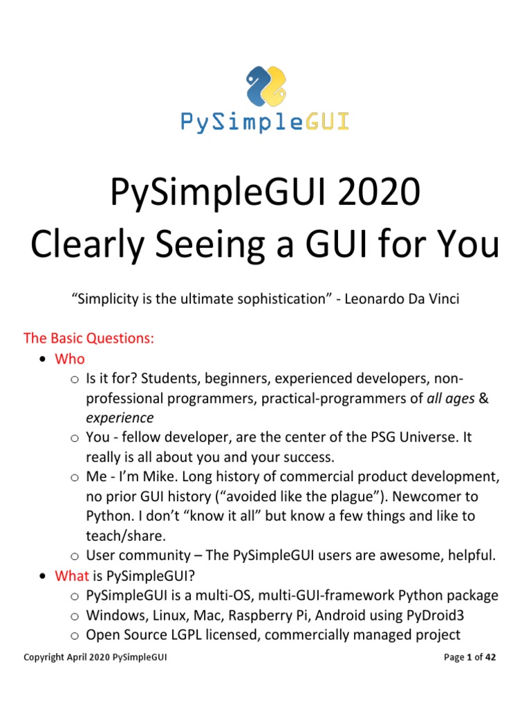 PySimpleGUI 2020 Lesson | PDF | Page Layout | Control Flow