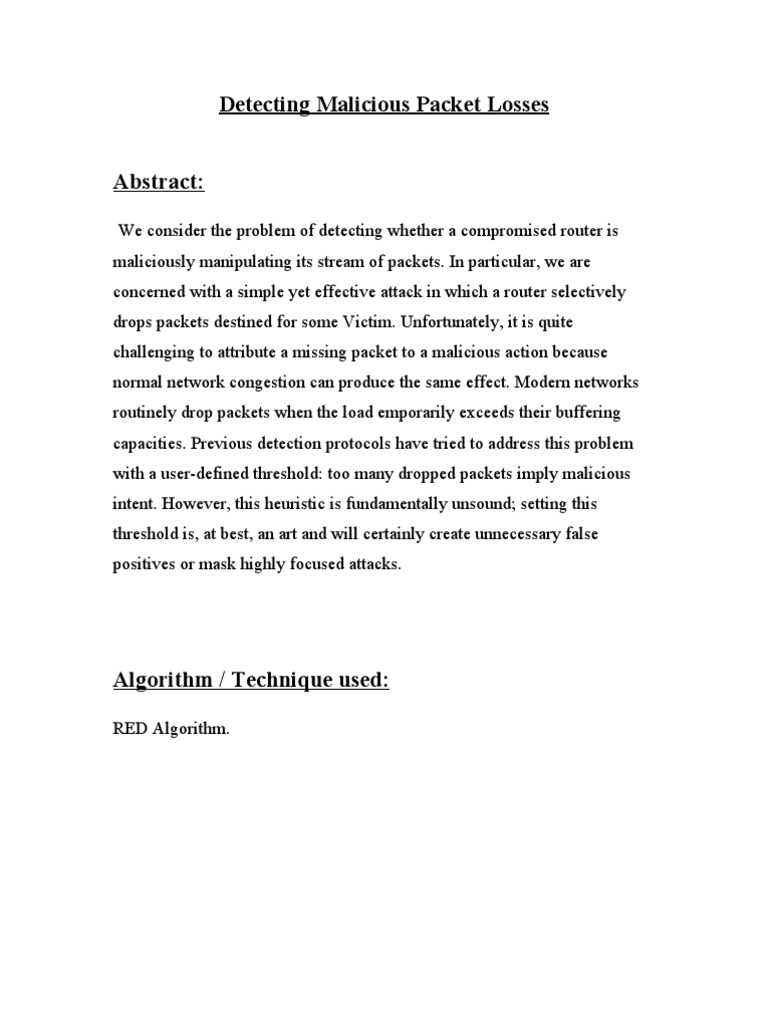 Detecting Malicious Packet Losses | PDF | Router (Computing) | Computer ...