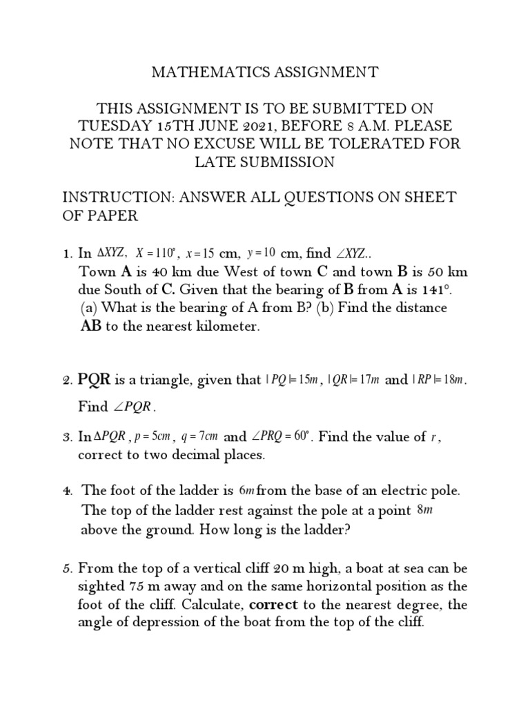 Mathematics Assignment For Ss2 | PDF | Elementary Geometry | Teaching Mathematics