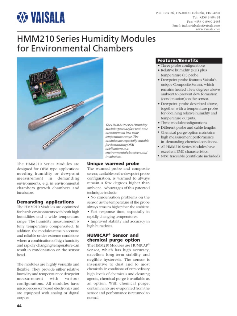 HMM210 Series Humidity Modules For Environmental Chambers: Features ...