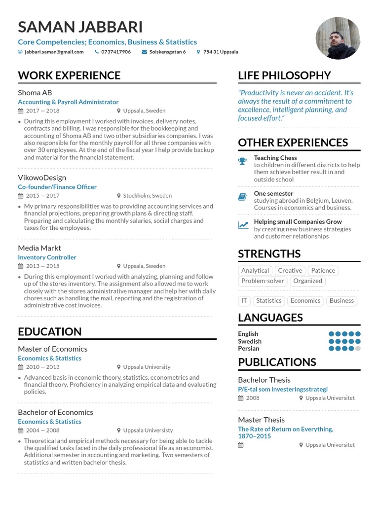 Saman Jabbaris CV | PDF | Economics | Payroll