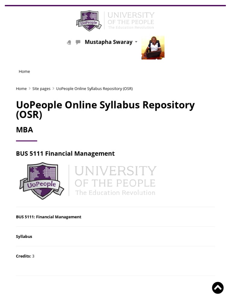Uopeople Online Syllabus Repository Osr Bus 5111 Financial Management Pdf Cost Of 