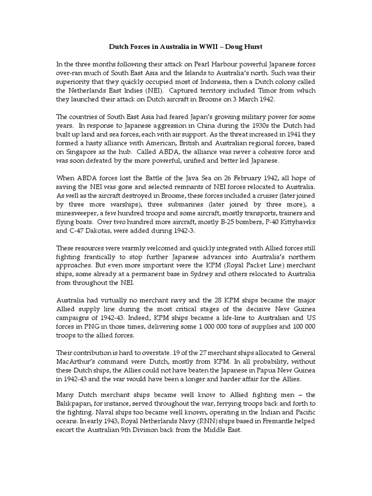 Doug Hurst - Dutch Forces in Australia in WWII | PDF | Battles And ...