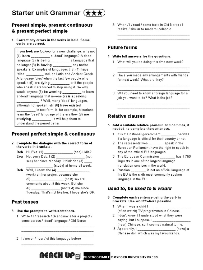 Starter Unit Grammar: Present Simple, Present Continuous & Present ...