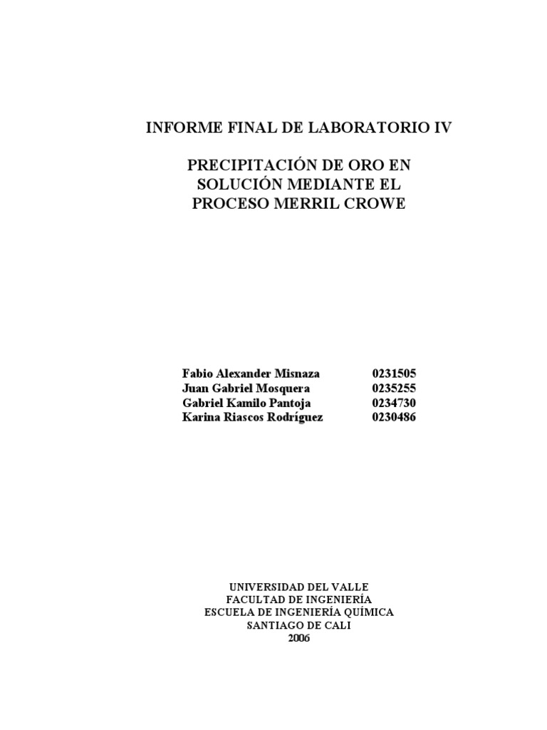 Merrill Crowe | PDF | Precipitación (Química) | Cianuro