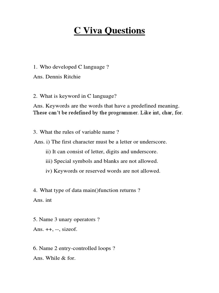 C Viva Questions | PDF