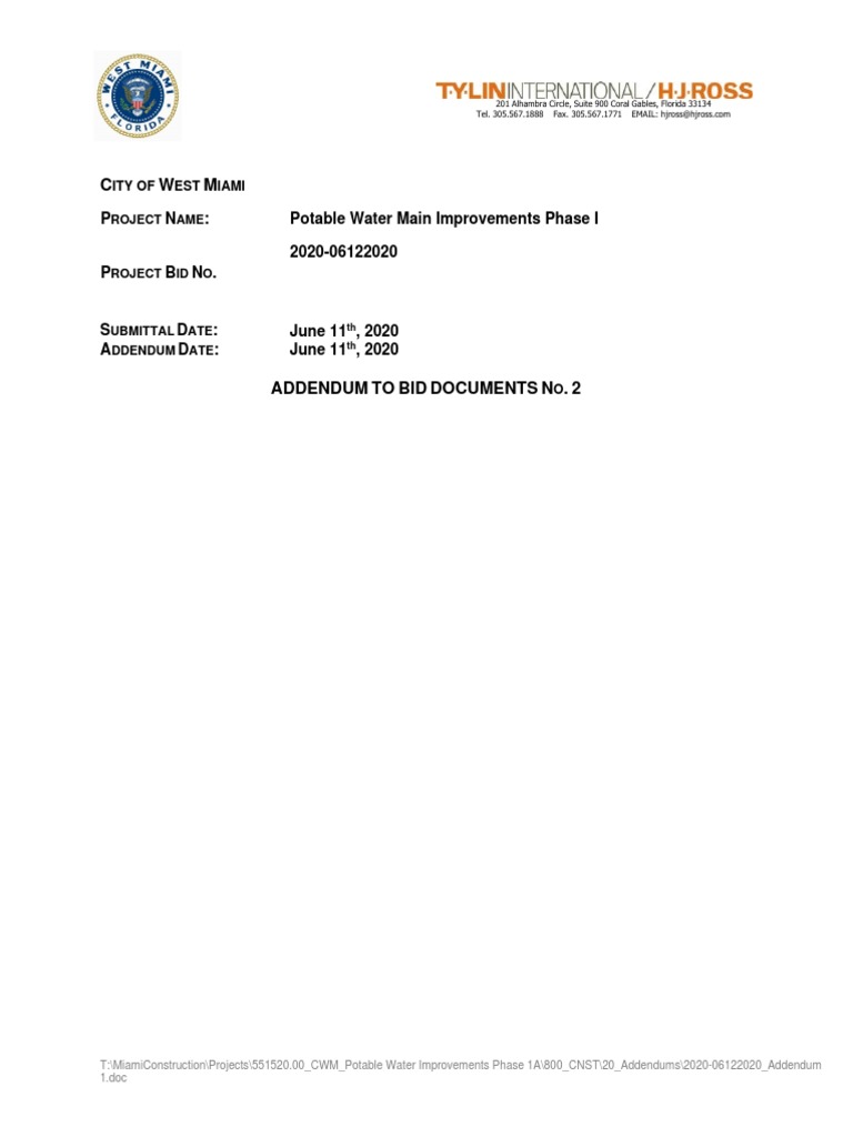 Addendum - Potable Water Main Improvements Phase 1 | PDF | Finance ...