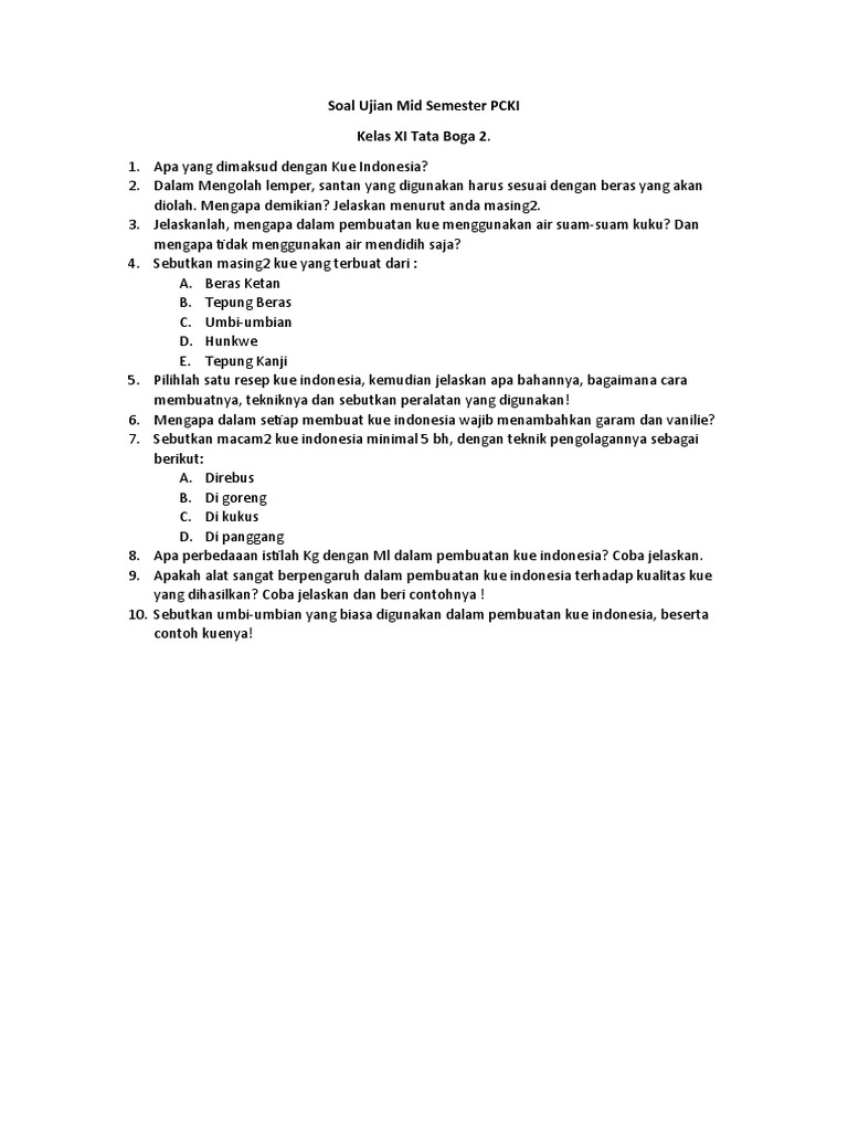 Soal Ujian MId Essay PCKI | PDF