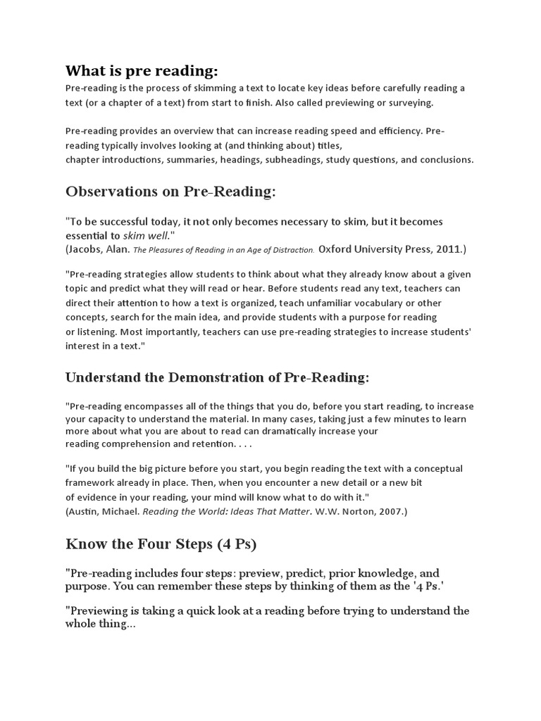 What Is Pre Reading | PDF | Speed Reading | Reading Comprehension