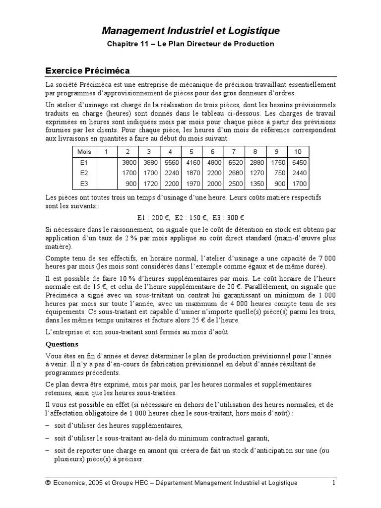 Plan Directeur de Production Préciméca | PDF | Inventaire | Logistique