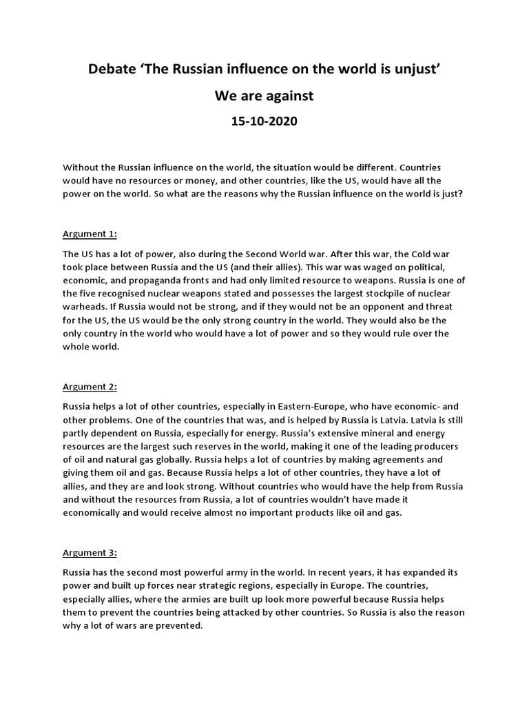 PDF 2nd Debate Elc The Russian Influence On The World Is Unjust ...