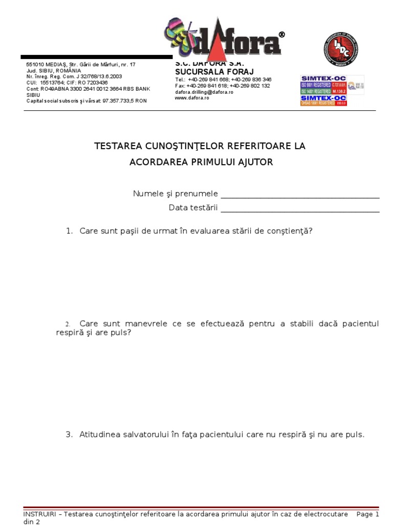 Test Acordare Prim Ajutor | PDF