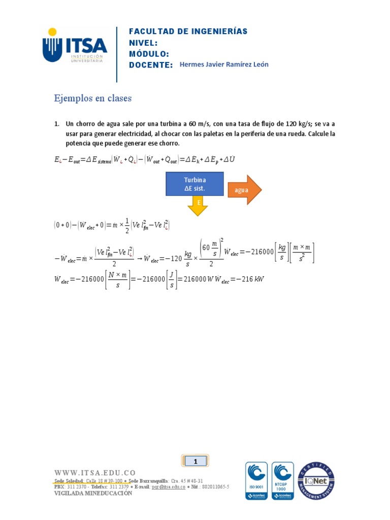 T01 Ejercicios Ley 1 de Termodinamica | PDF | Vatio | Cantidad