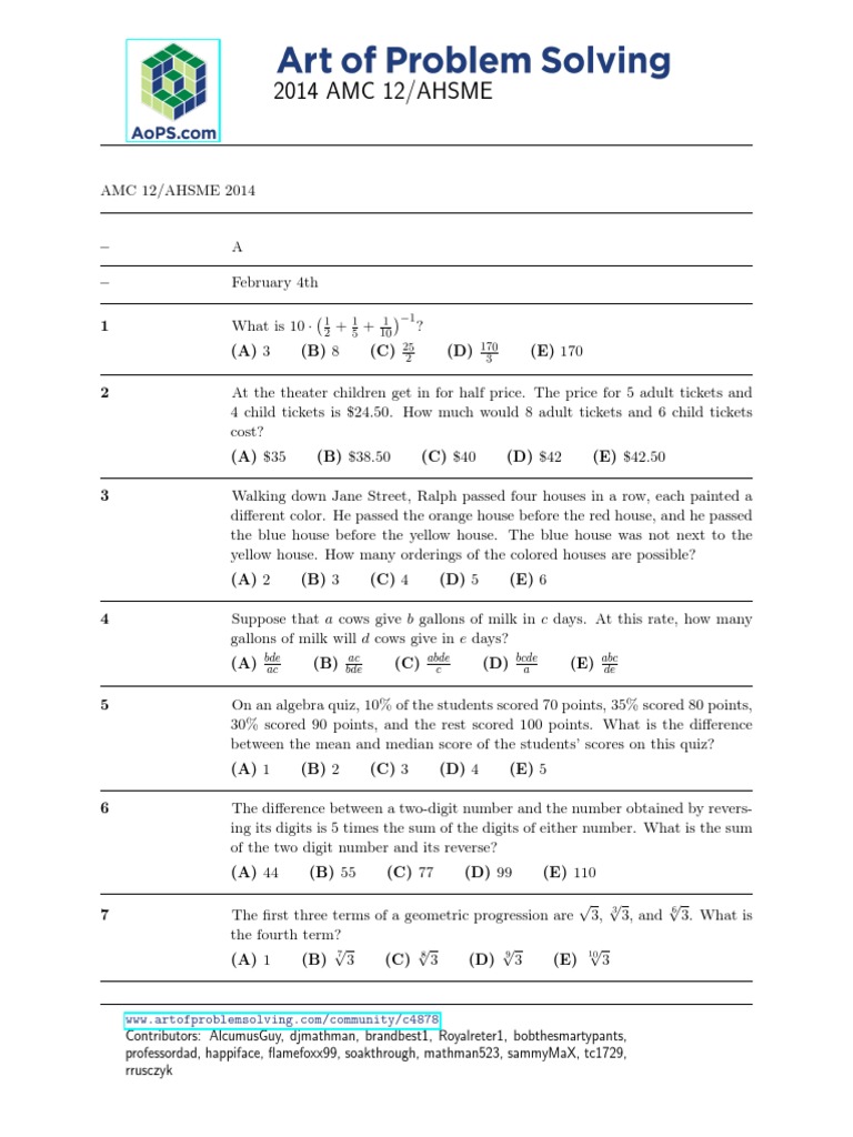 2014 Amc 12/ahsme | PDF | Area | Square Root